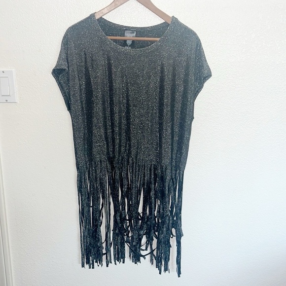 Vocal | Tops | Vocal Silver Black Cap Sleeve Fringe Western Sparkly Top ...